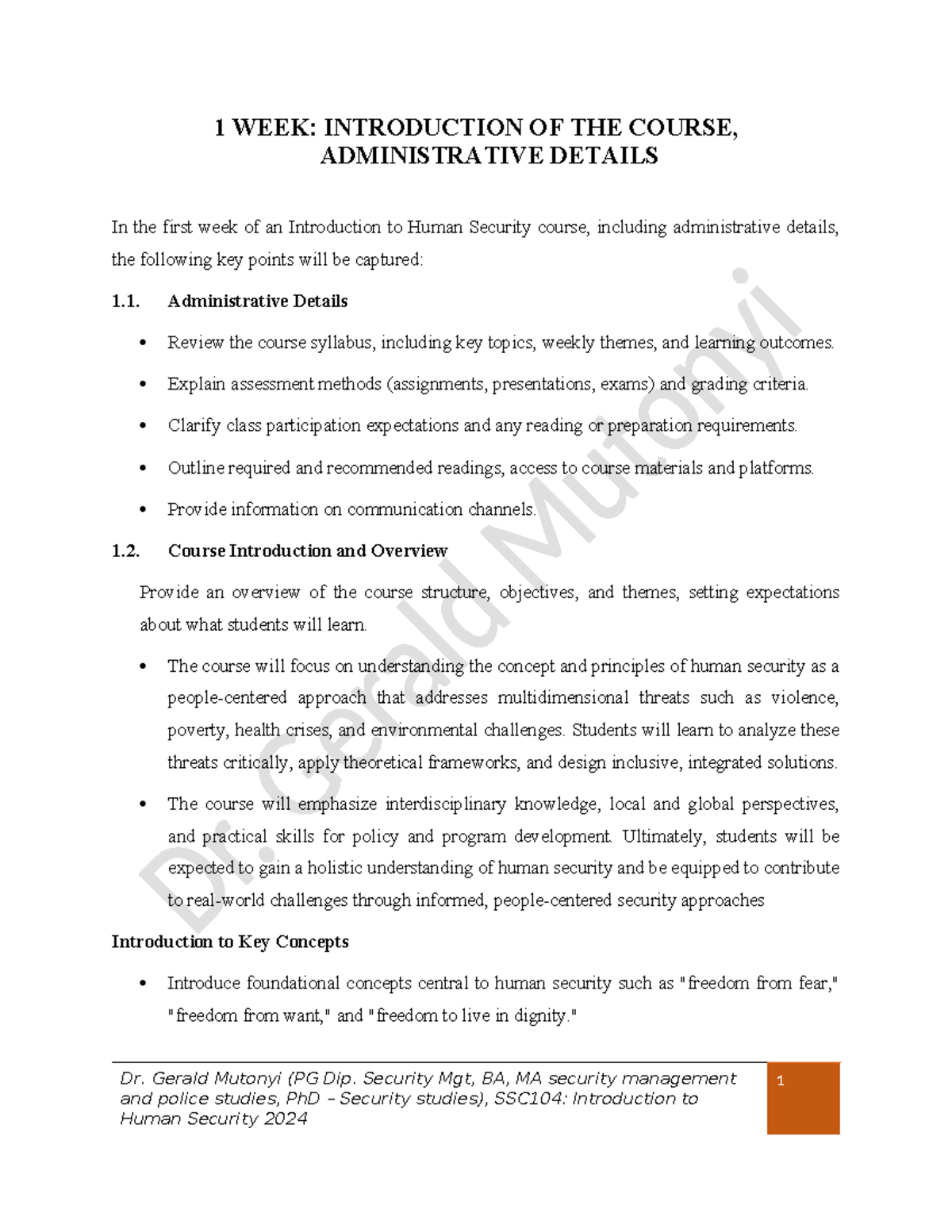 SSC104: Week 1 Overview & Admin Details for Human Security Course - Studocu