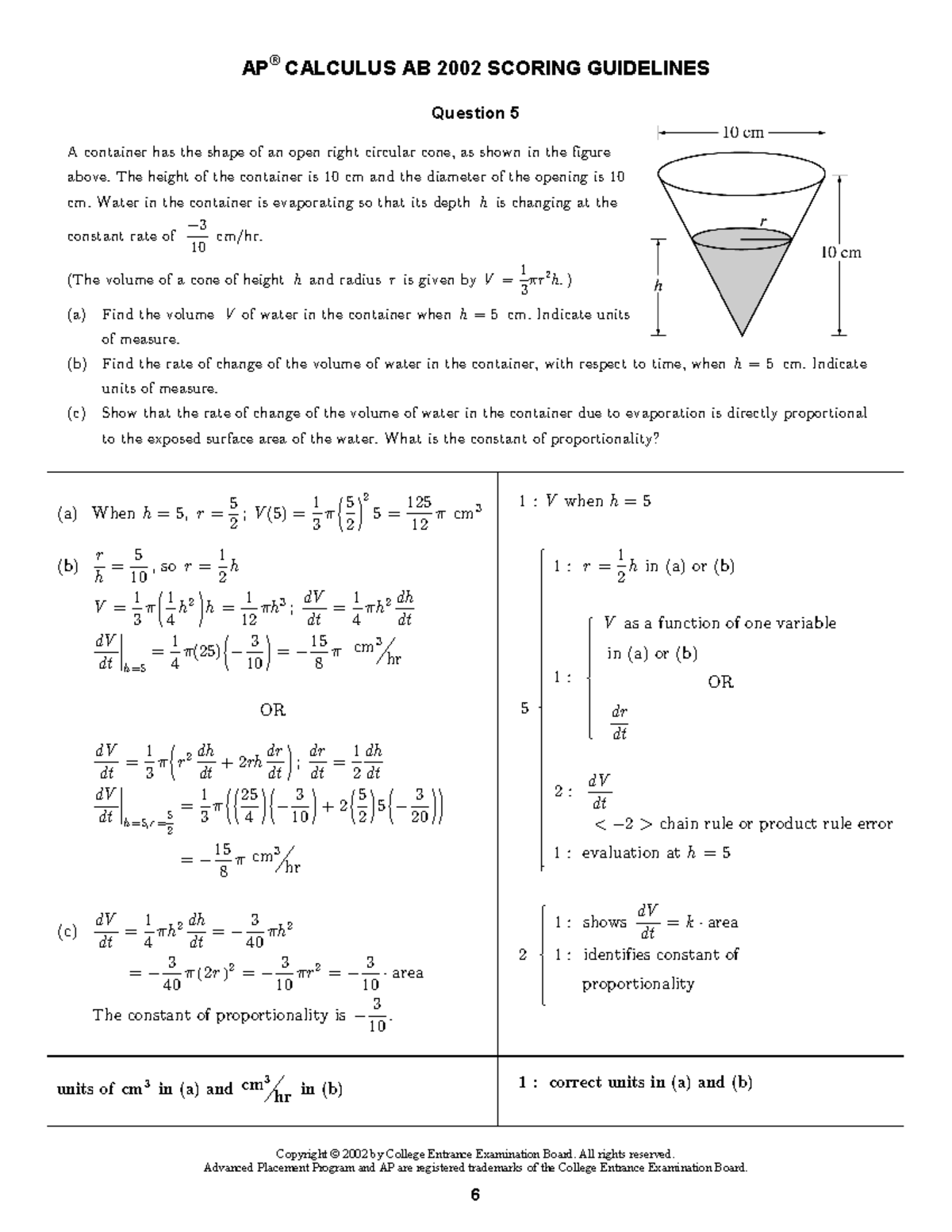 2002 AP Calc FRQ 5 - 5 practice frq's. - AP ® CALCULUS AB 2002 SCORING ...