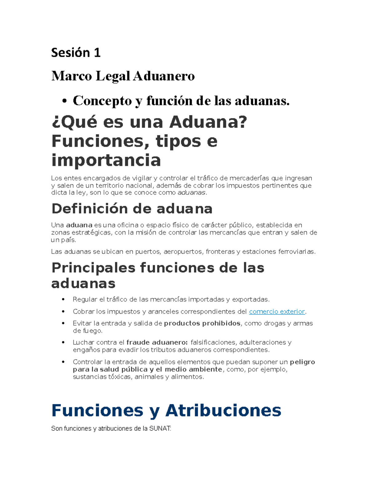 Sesion 1 - Sesión 1 Marco Legal Aduanero • Concepto y función de las ...