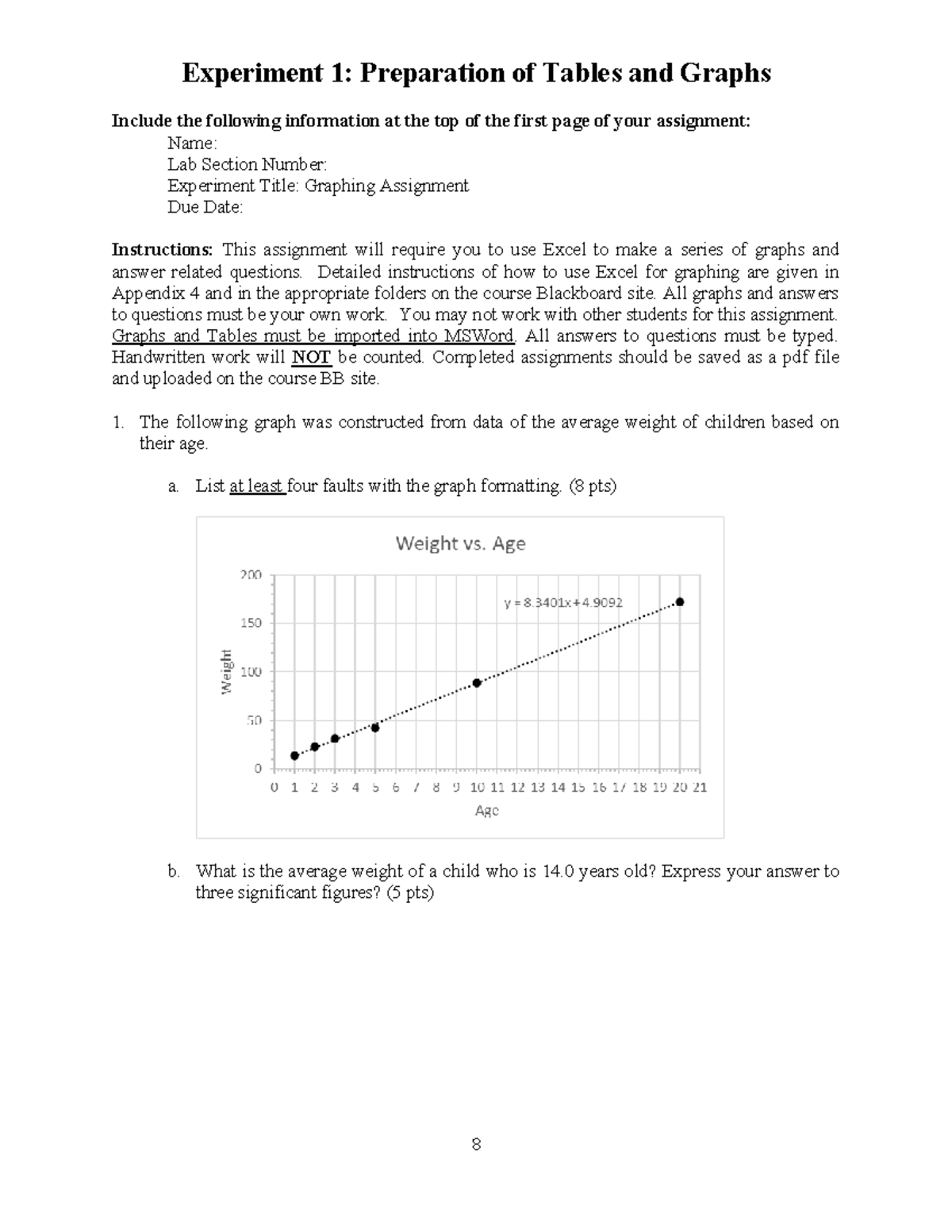 Experiment 1: Graphing Assignment F23 - Tables & Graphs Guidelines ...