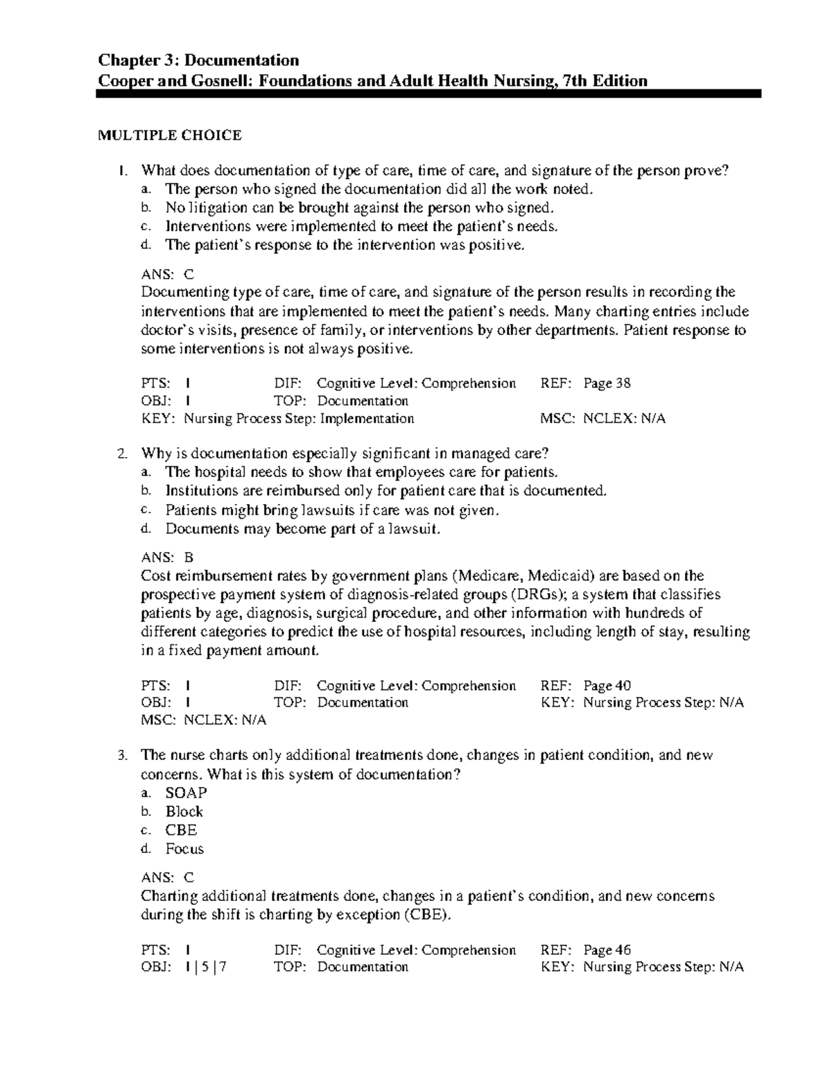 C3 - chapter practice questions - Chapter 3: Documentation Cooper and ...