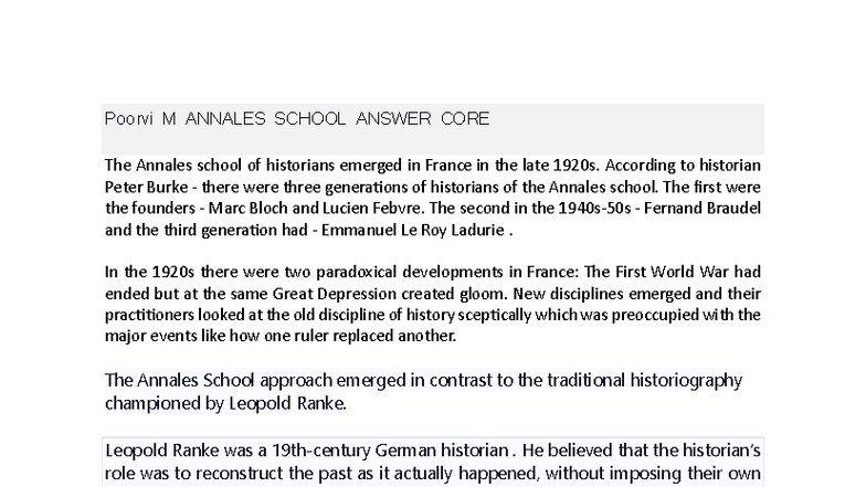 Annales School of Historians: Final Exam Notes CORE - Studocu