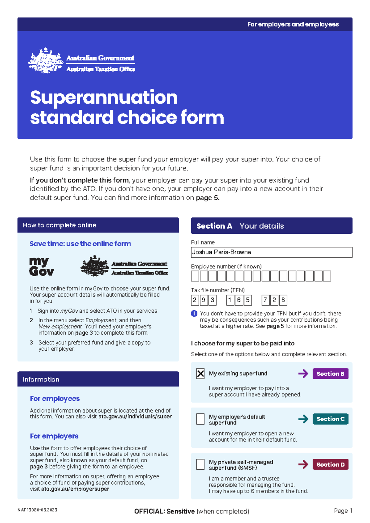 Superannuation Standard Choice Form: Employee Fund Selection Guide ...