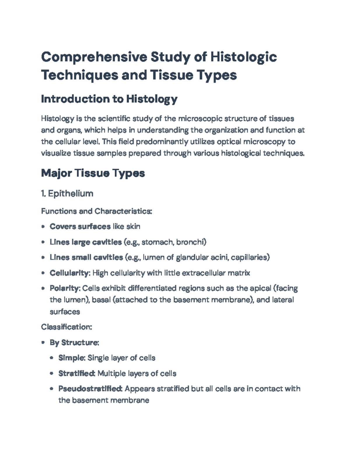 Histology Techniques and Tissue Types Overview for Course BIO101 ...