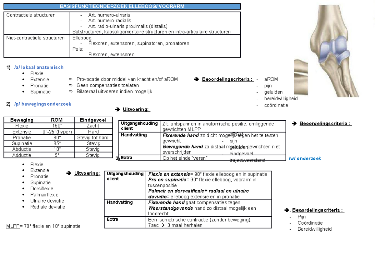 Basisfunctieonderzoek - 1) /a/ lokaal anatomisch Flexie Extensie ...