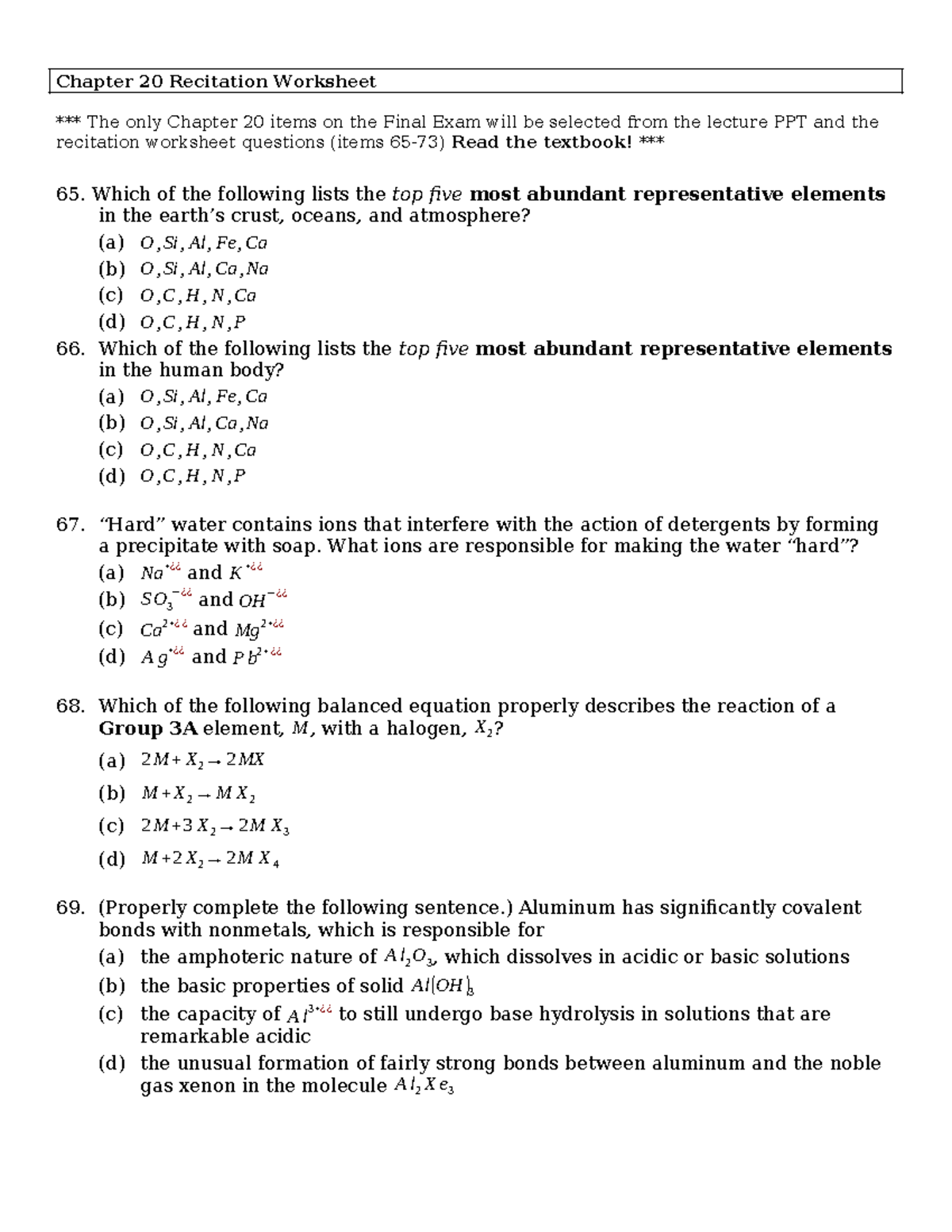 16-CHEM112 Final Exam Chapter 20 Recitation Worksheet - Studocu