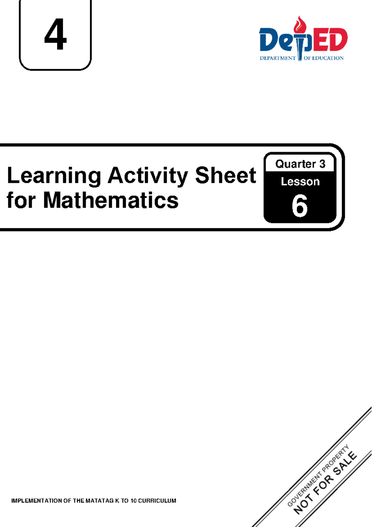 Q3 WS Math 4 Lesson 6: MATATAG K to 10 Curriculum Implementation - Studocu