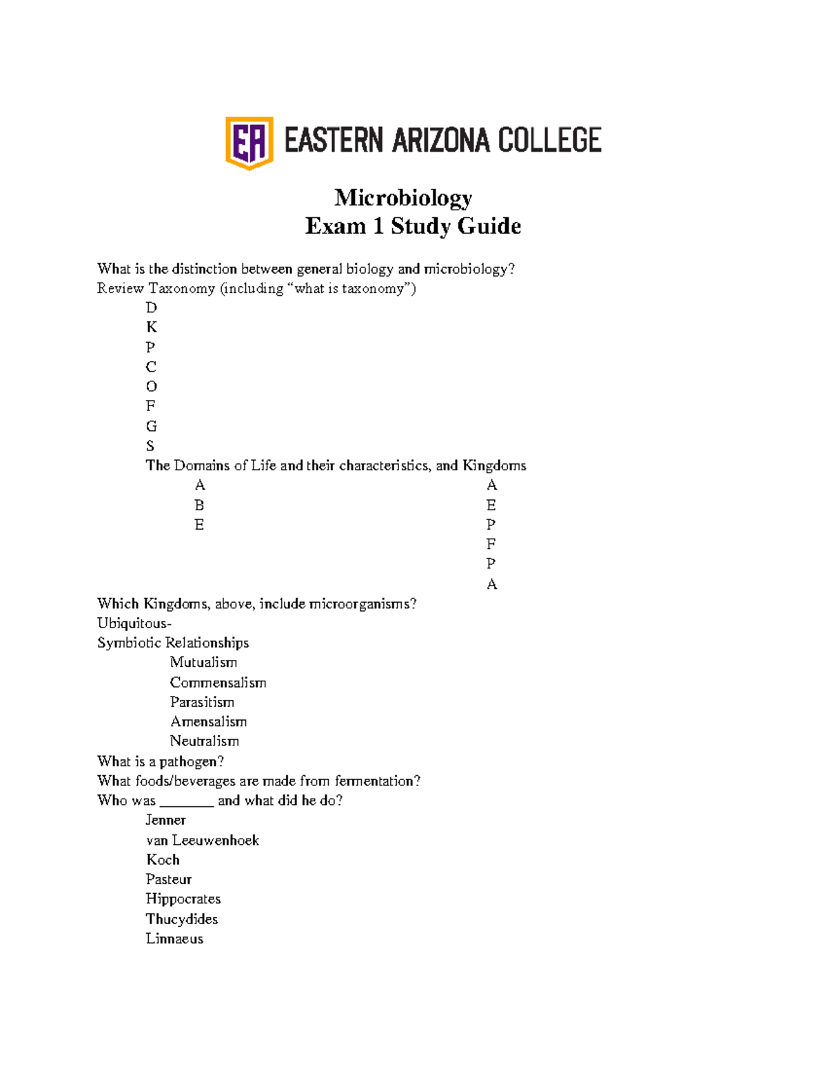 Microbiology 101: Exam 1 Study Guide - Key Concepts & Terms - Studocu