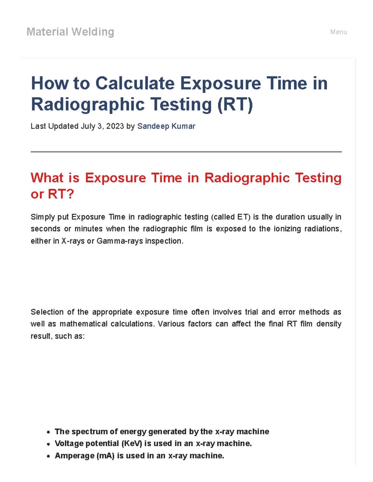 Calculating Exposure Time in Radiographic Testing (RT) - Studocu