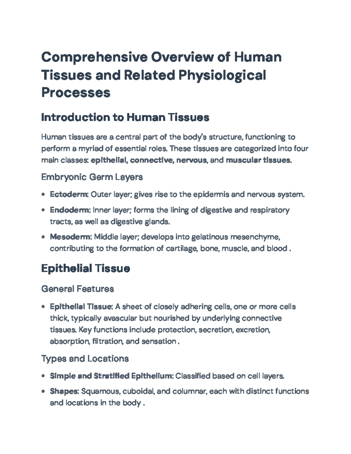 Human Tissues: Structure, Function & Related Processes Overview - Studocu
