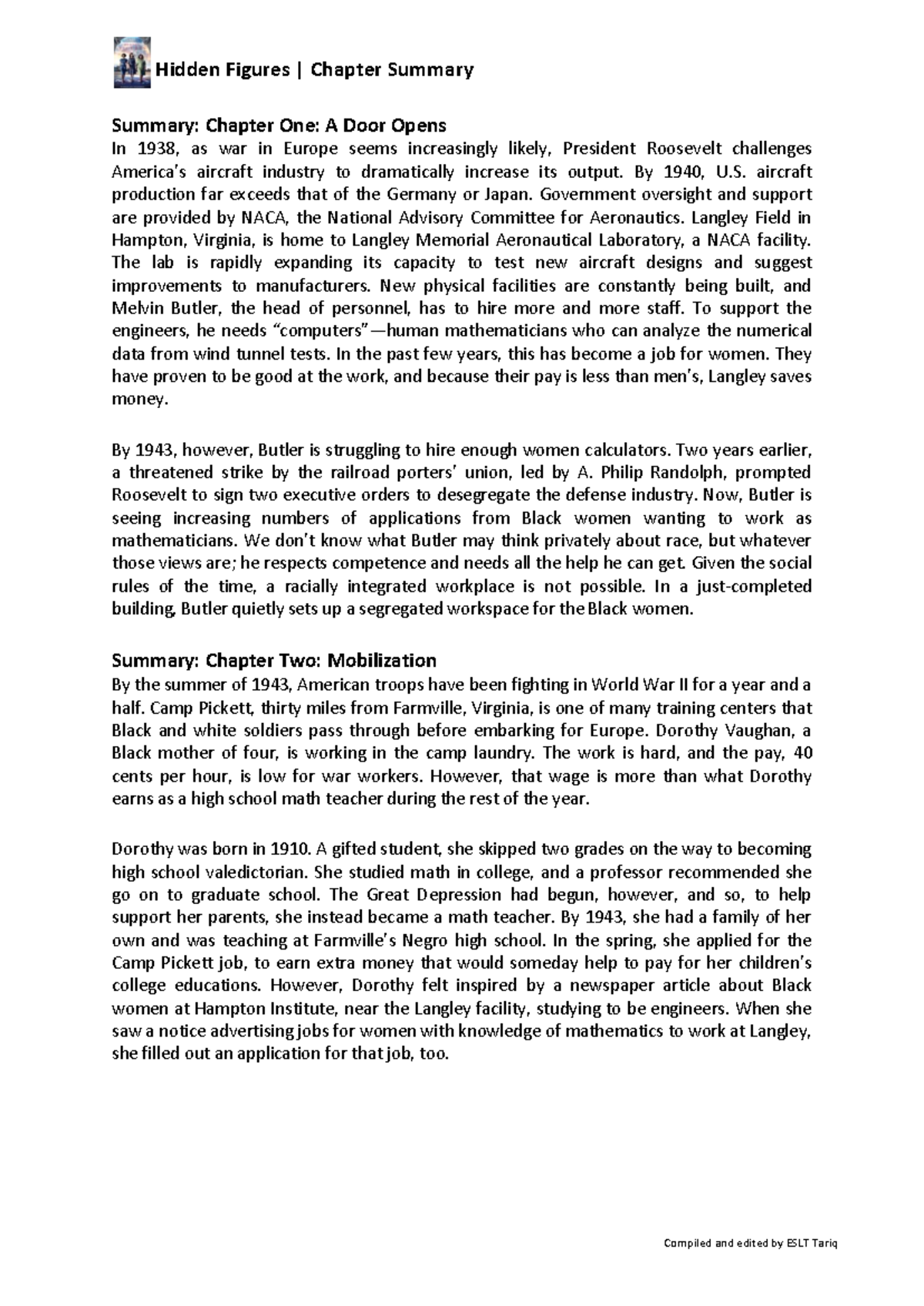 Hidden Figures Summaries Ch 1-2 - Hidden Figures | Chapter Summary ...