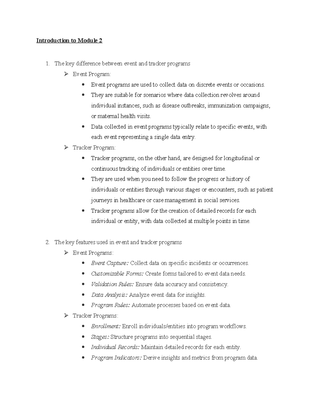 DHIS2 - Engineering Module 2: Event vs Tracker Programs Insights - Studocu