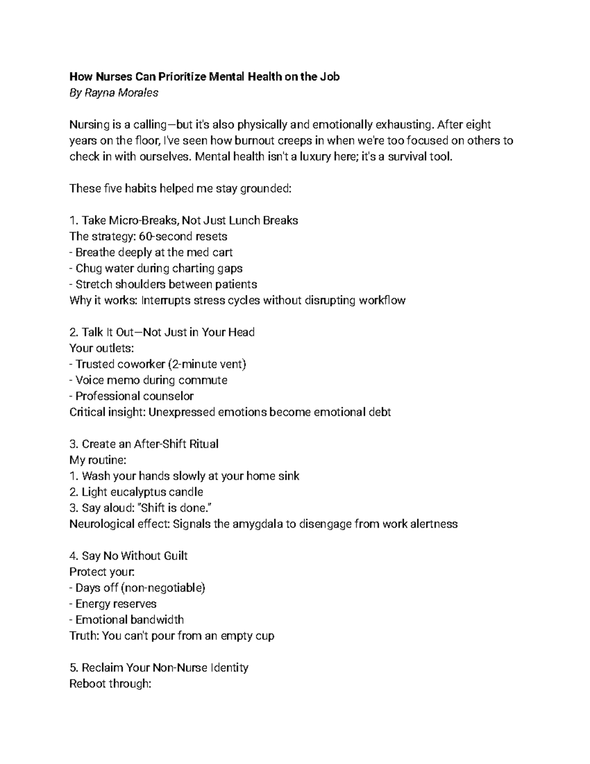 NUR 101: Strategies for Nurses to Prioritize Mental Health - Studocu