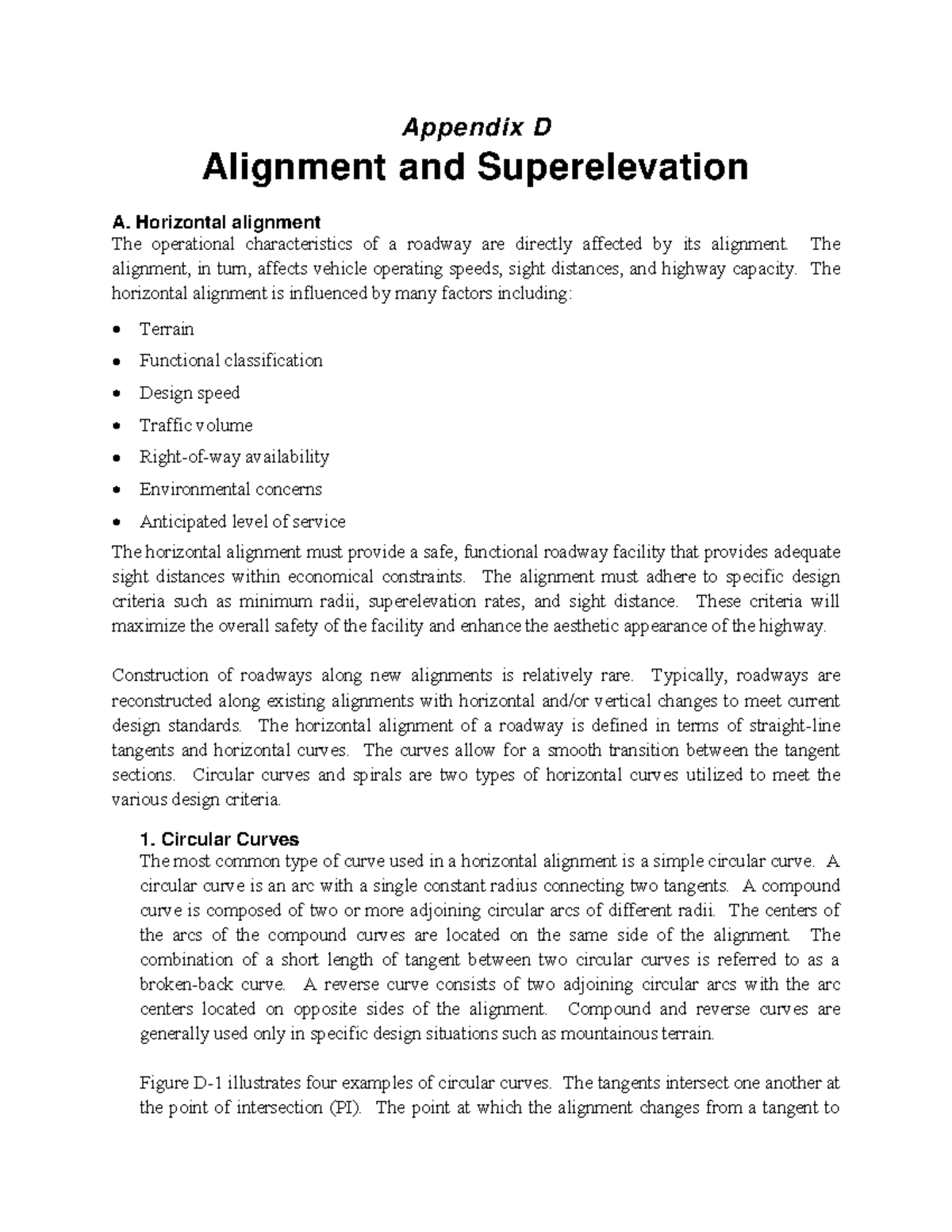 Appendix D: Horizontal and Vertical Alignment & Superelevation Techniques - Studocu