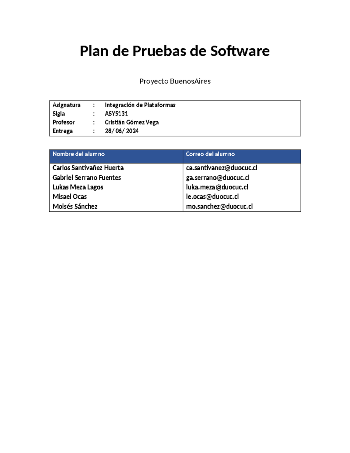 13. Plan de Pruebas - FDSFS - Plan de Pruebas de Software Proyecto BuenosAires Asignatura ...