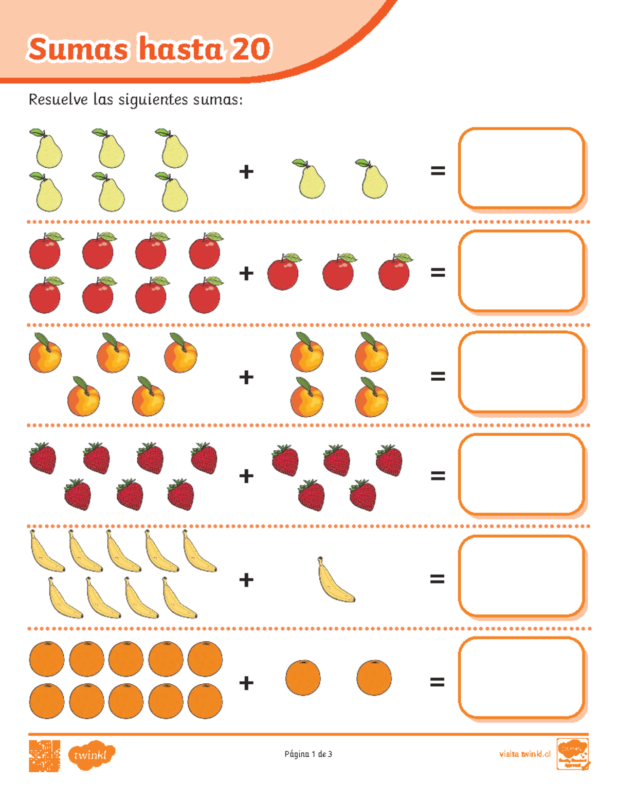Guia de trabajo Sumas hasta 20 - matematicas pre kinder - Sumas hasta ...