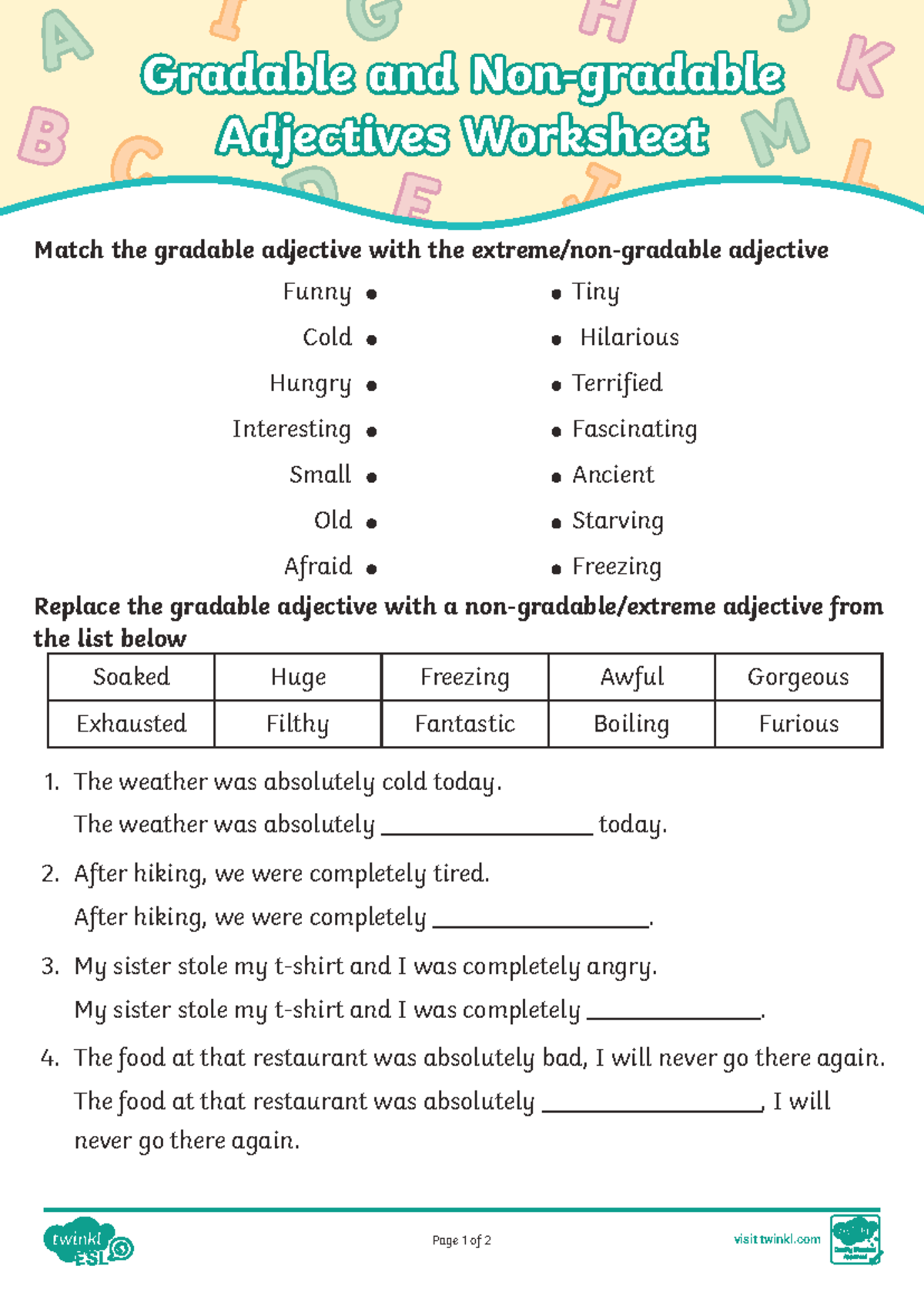 I H G J A Gradable and K B C Adjectives Worksheet for Practice - Studocu