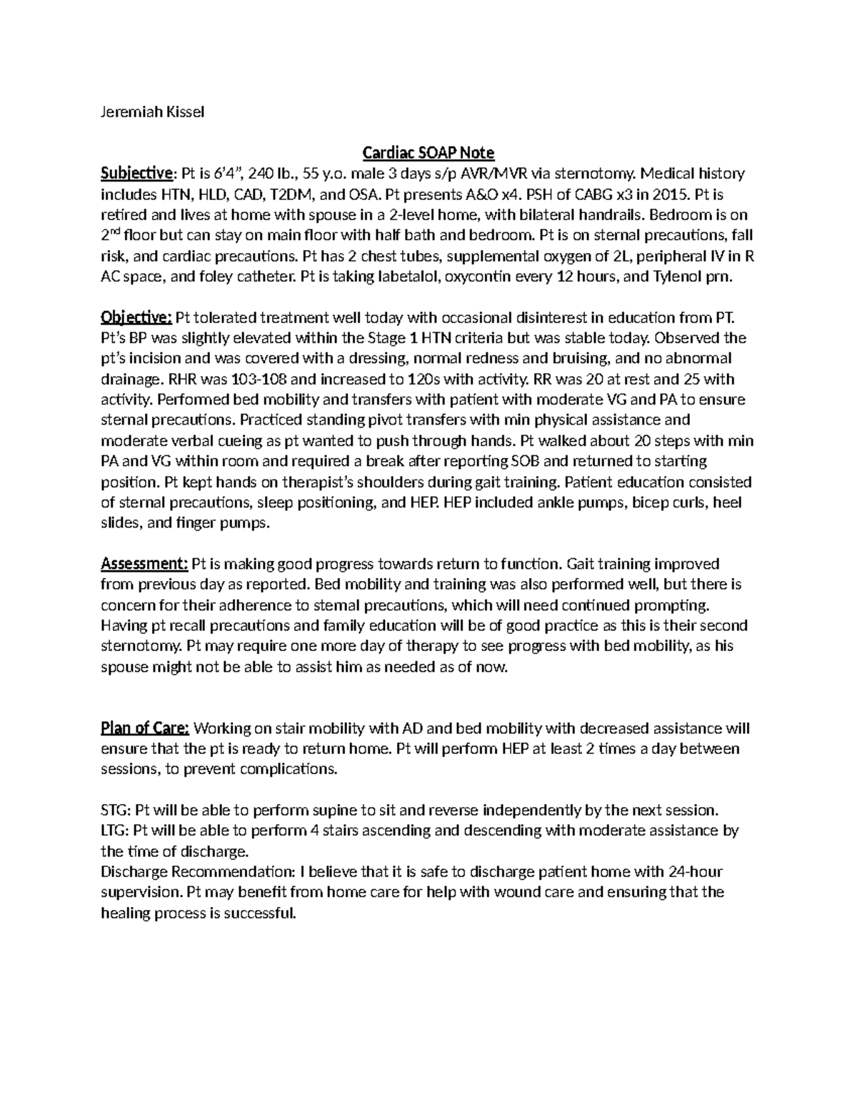Cardiac SOAP Note #22: Post-AVR/MVR Patient Assessment & Care Plan ...