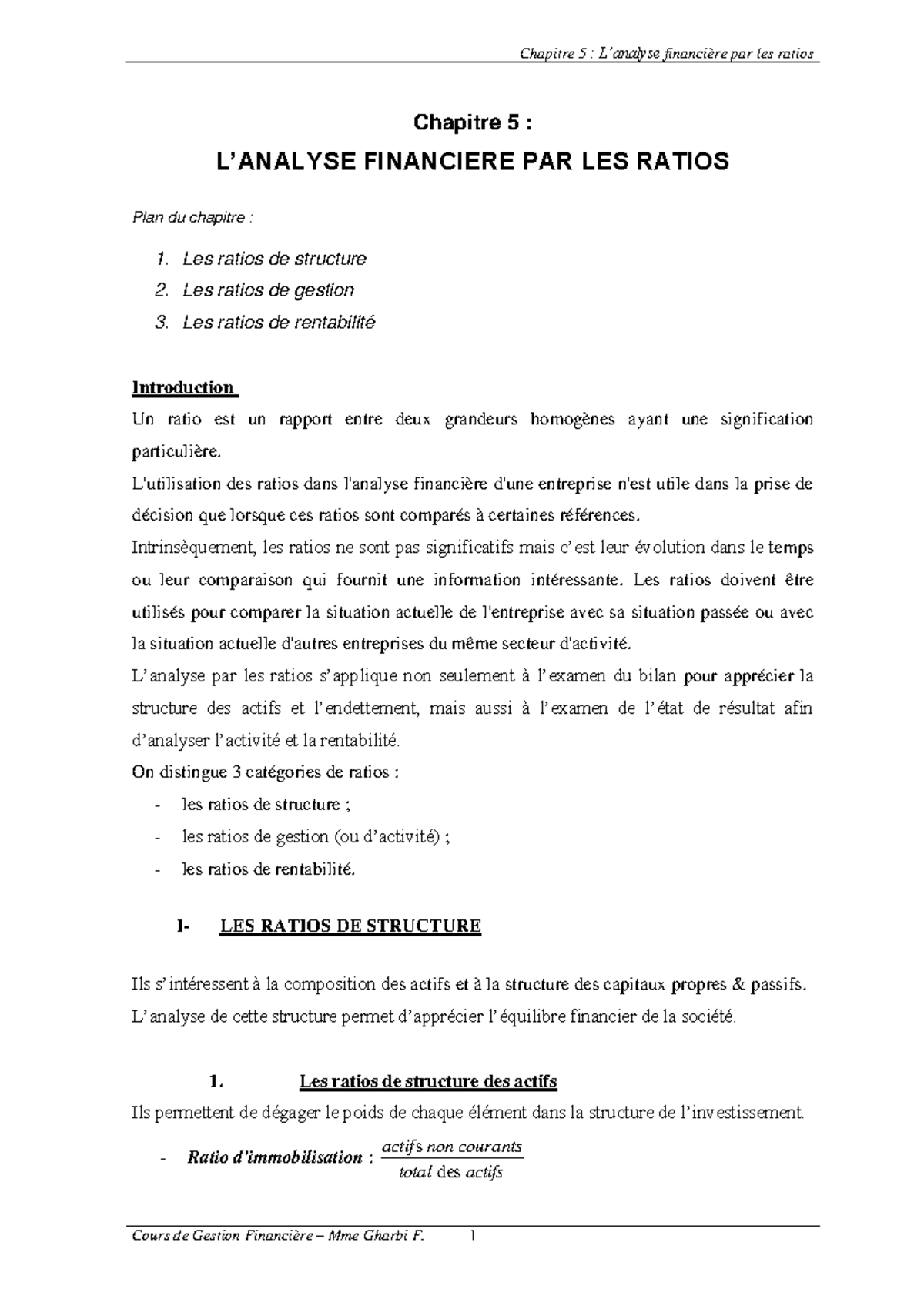 Chapitre 5 : Analyse Financière par les Ratios - Concepts Clés et Applications - Studocu