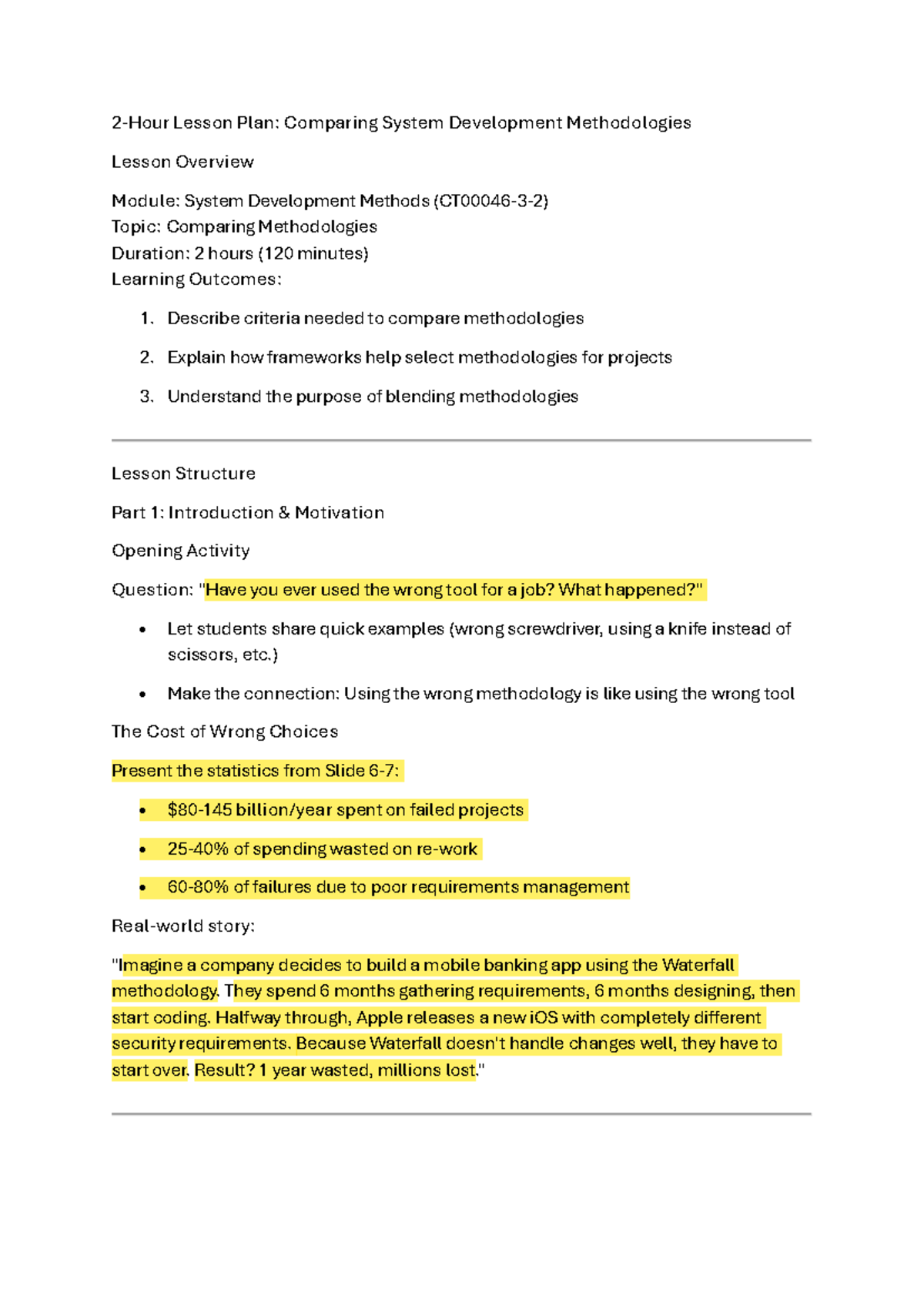 System Development Methods: Comparing Methodologies Lesson Plan - Studocu