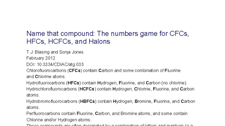 BT3 - Understanding CFCs, HFCs, HCFCs, and Halons Naming - Studocu