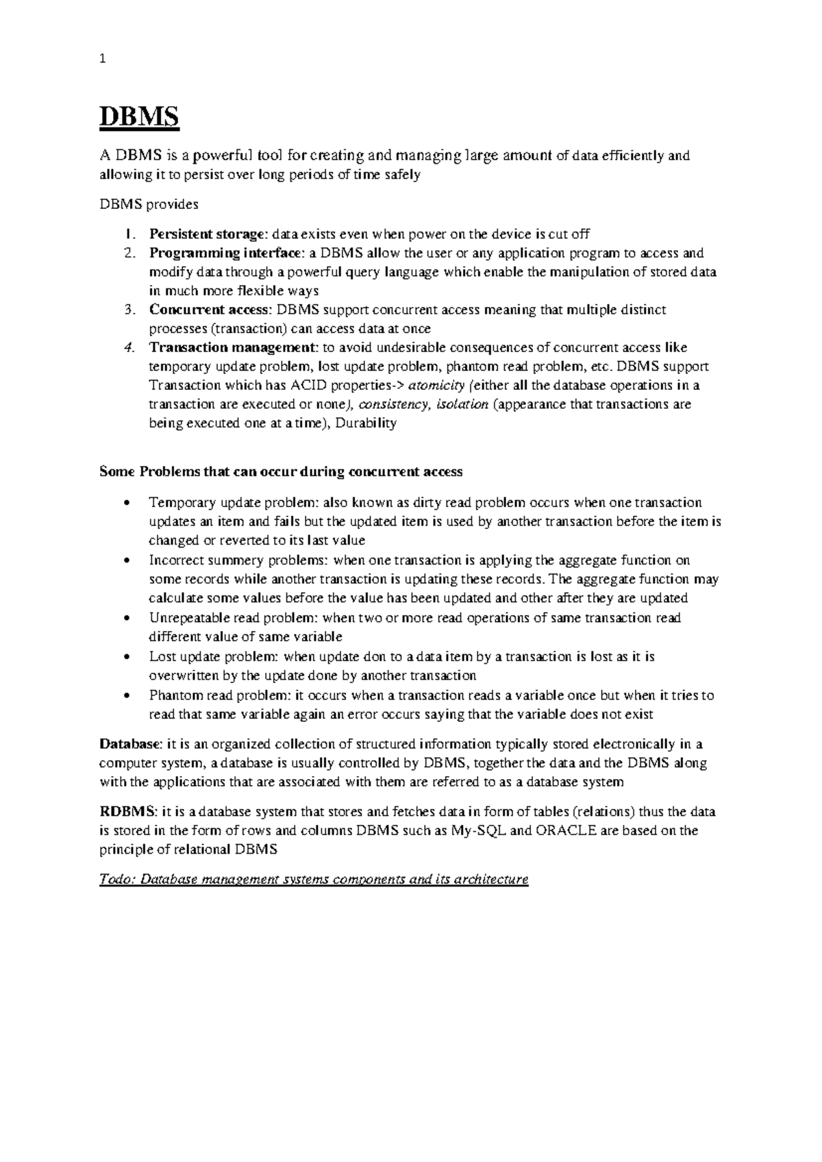 DBMS Notes - Understanding Database Management Systems Concepts - Studocu