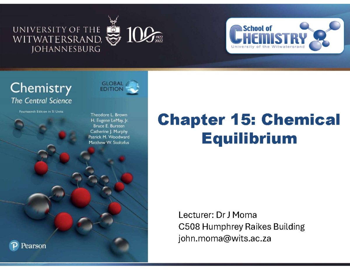 CHEM1051A 2024 Chp 15 Notes JM - Chapter 15: Chemical Equilibrium ...