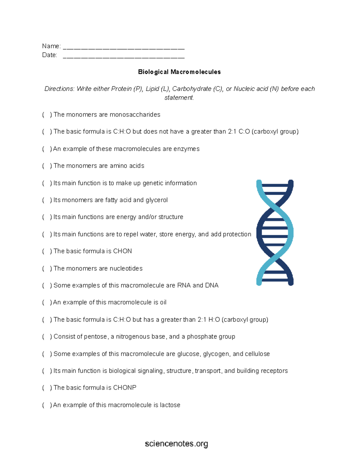 Biological Macromolecules Quiz: Identify P, L, C, or N - Studocu