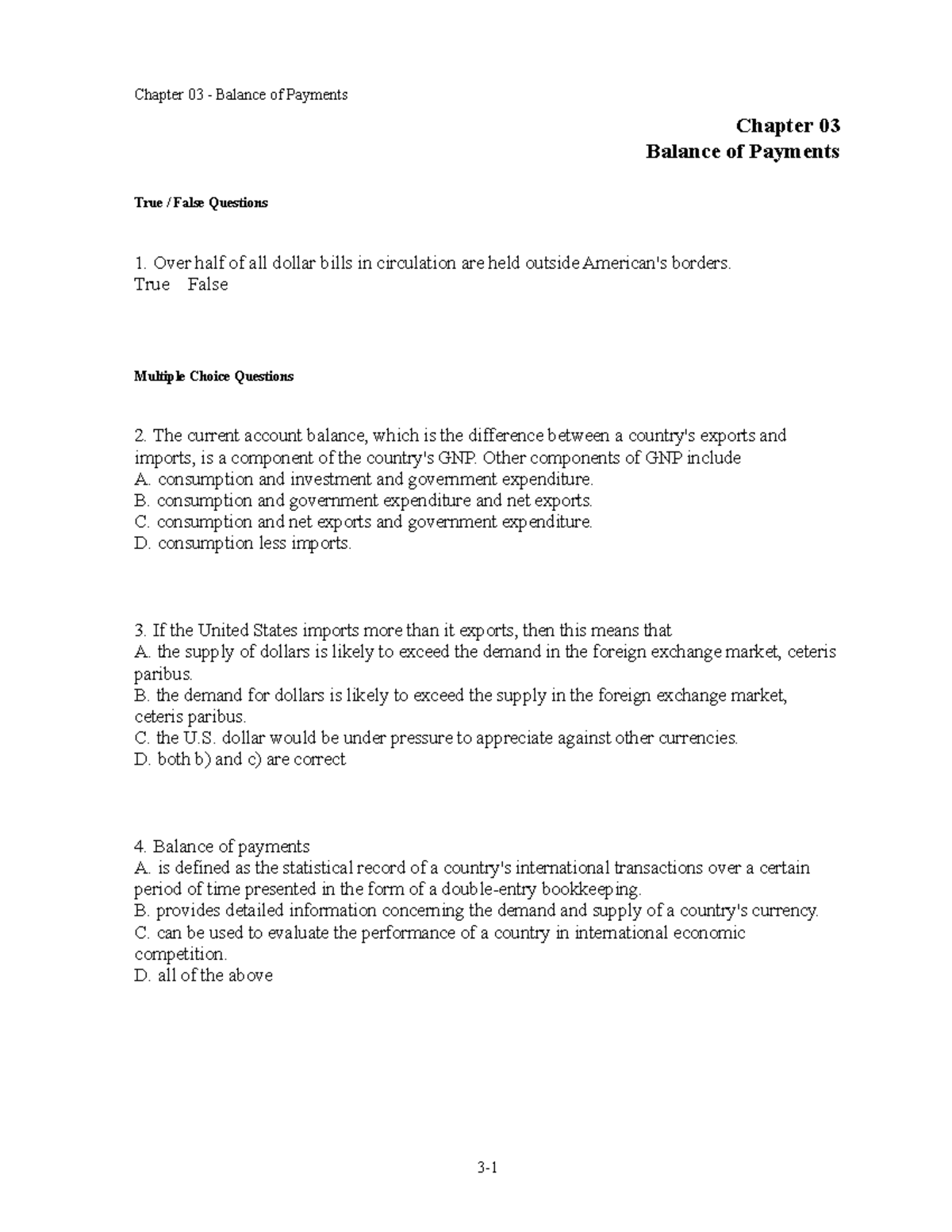 Chap003 - Balance of Payments Test Bank with Questions and Answers ...