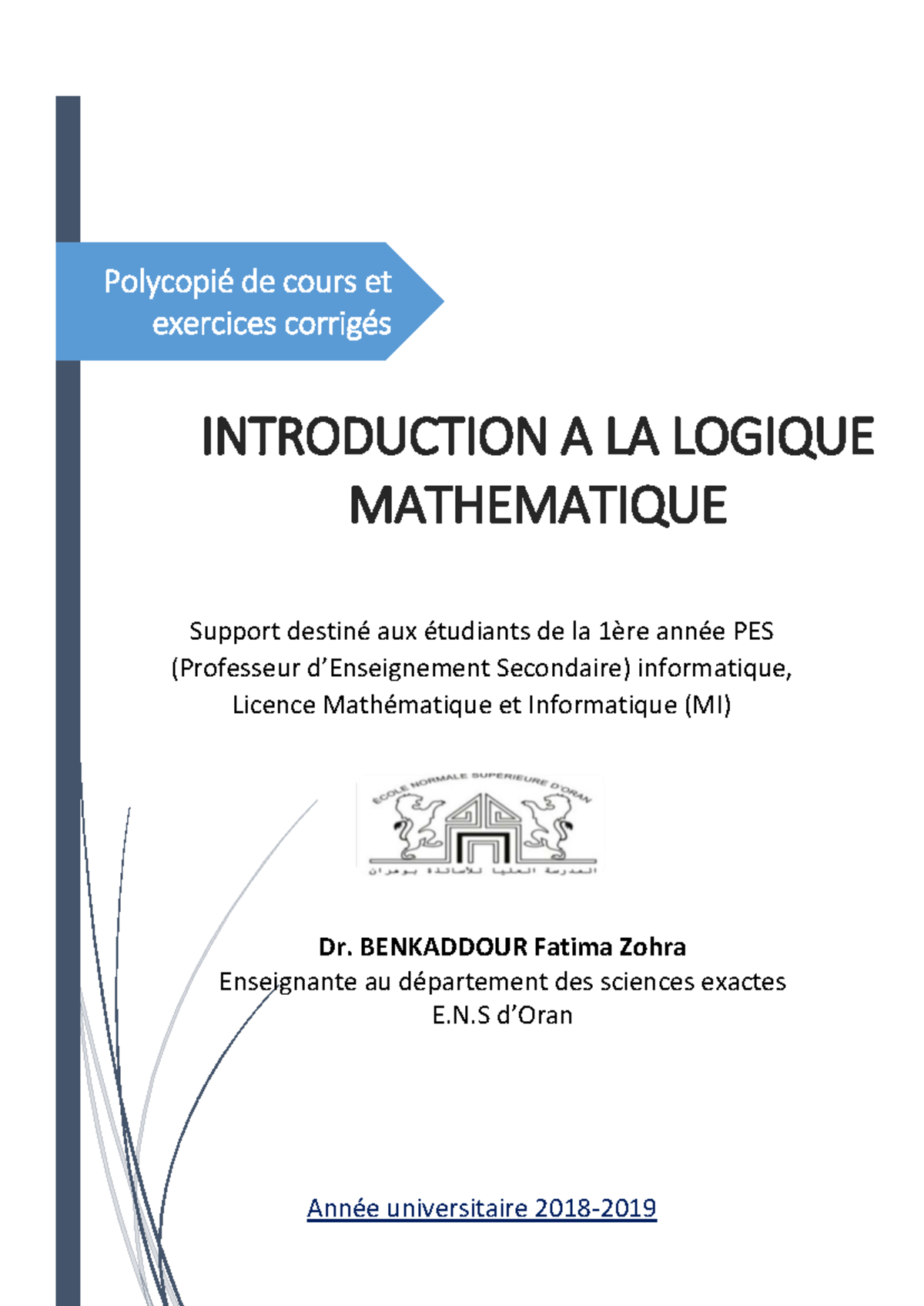 Introduction à la Logique Mathématique - Cours et Exercices PES MI - Studocu