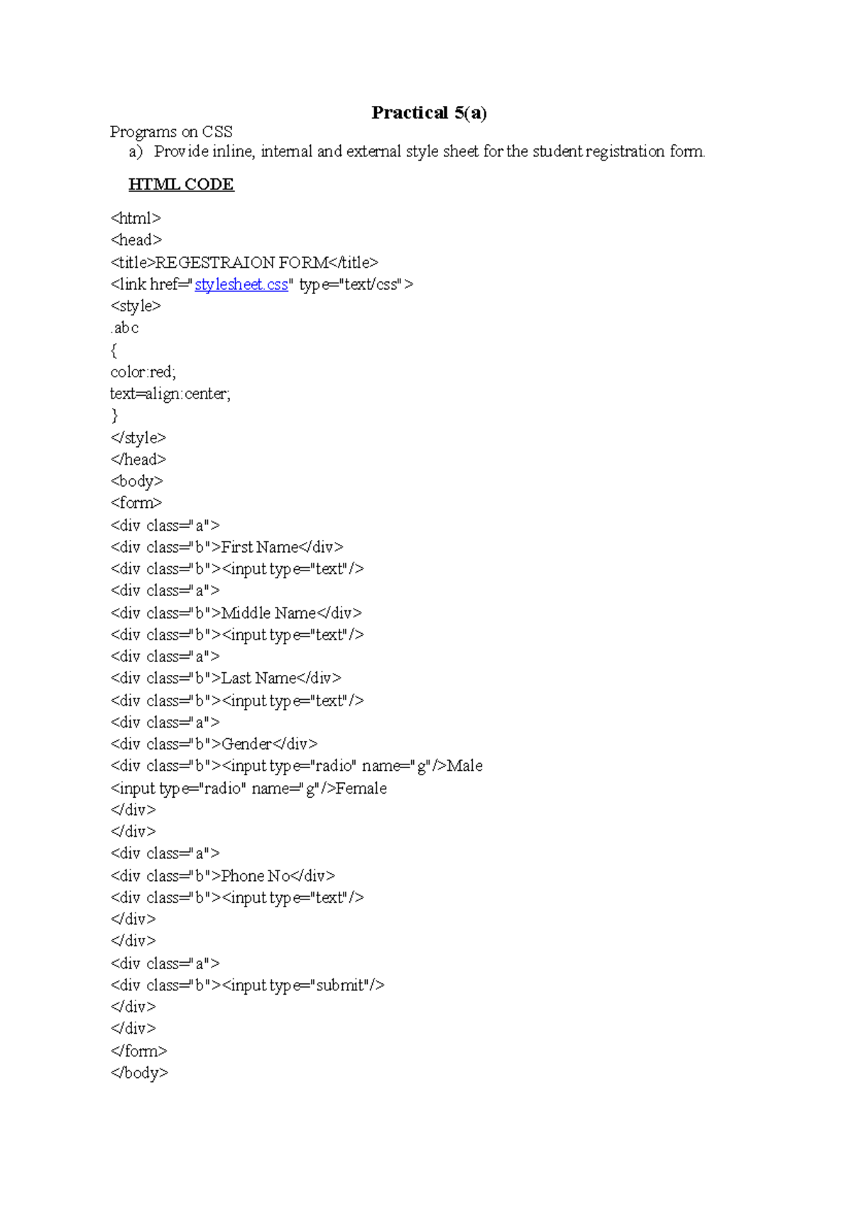 Practical 5(a) - HSN Assignment - Practical 5(a) Programs on CSS a ...