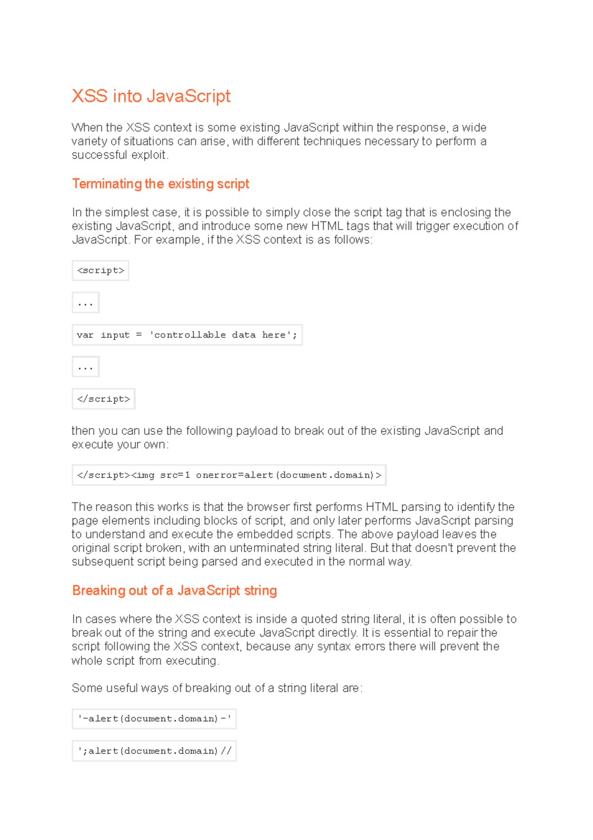 Making use of HTML-encoding - Breaking out of a Java Script string ...