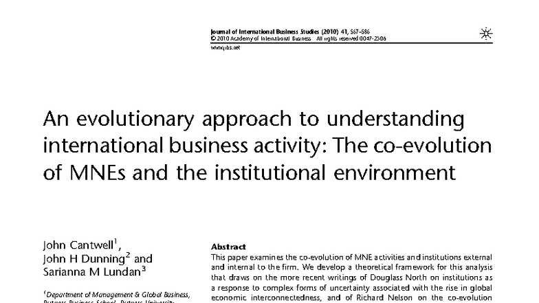 An Evolutionary Framework for MNEs and Institutional Change: Insights ...