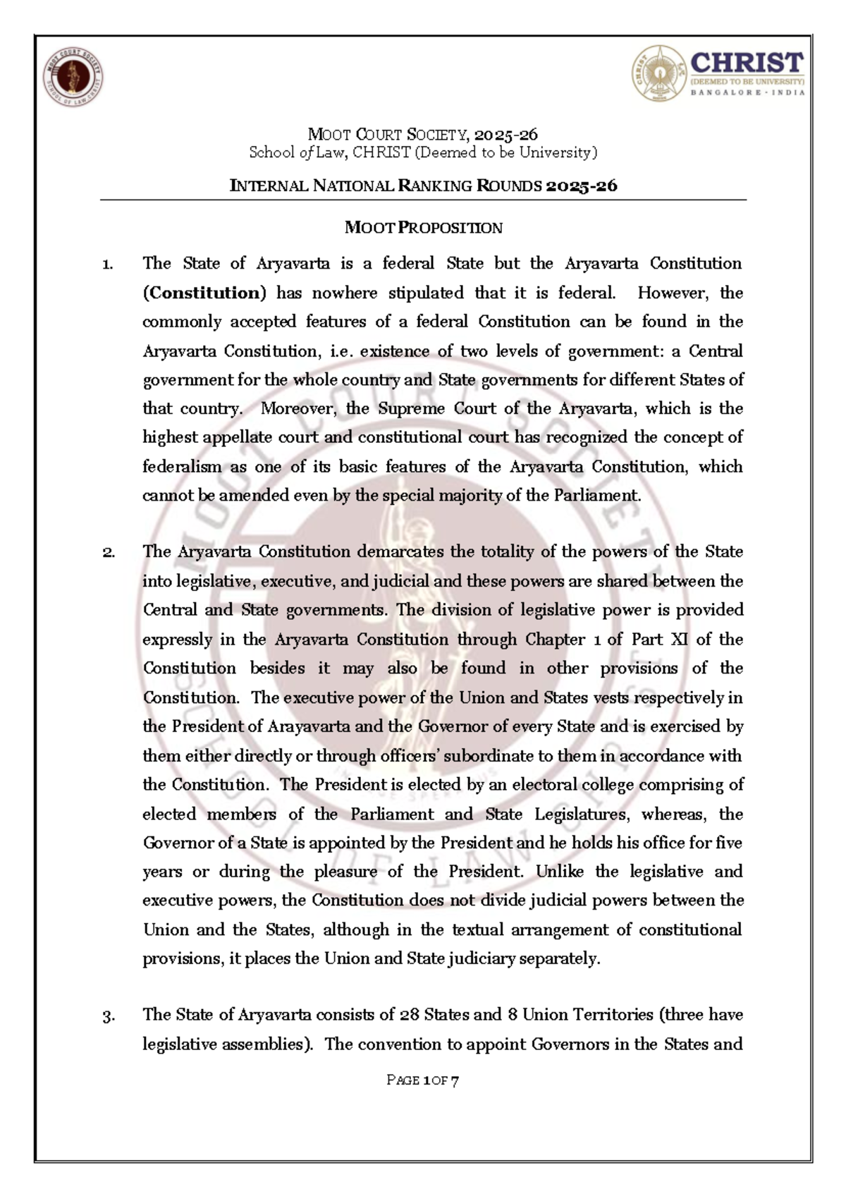 MCS 2025-26 - INRR Moot Proposition on Federalism in Aryavarta - Studocu