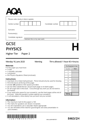 [Solved] aqa gcse physics paper 1 2024 - Physics - Studocu