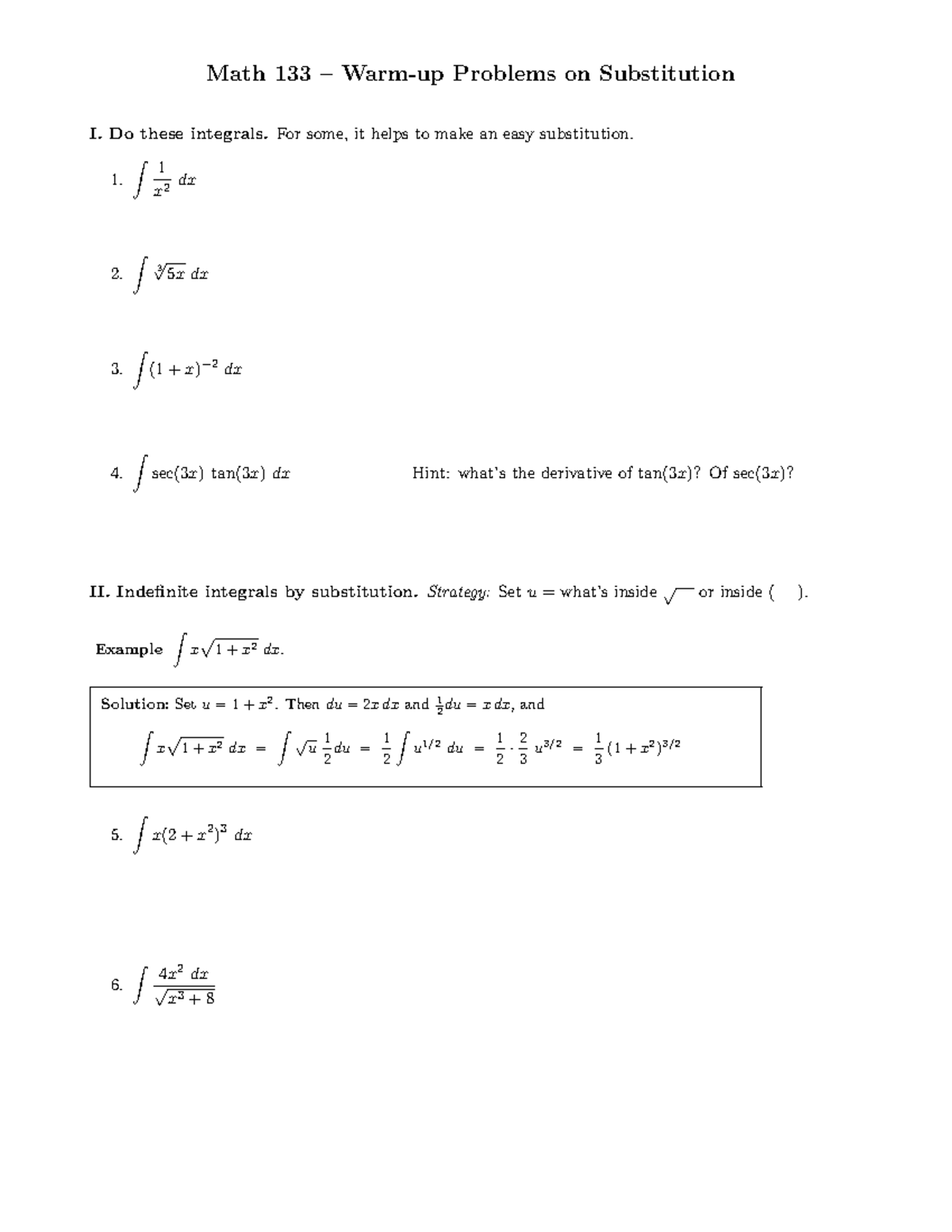 Math 133 Exam 1 Review: Substitution and Integration Techniques - Studocu