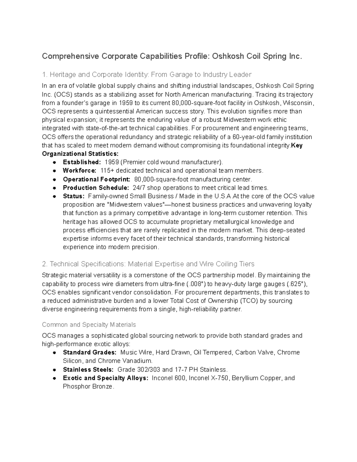 Corporate Capabilities Profile: Oshkosh Coil Spring Inc. Overview - Studocu