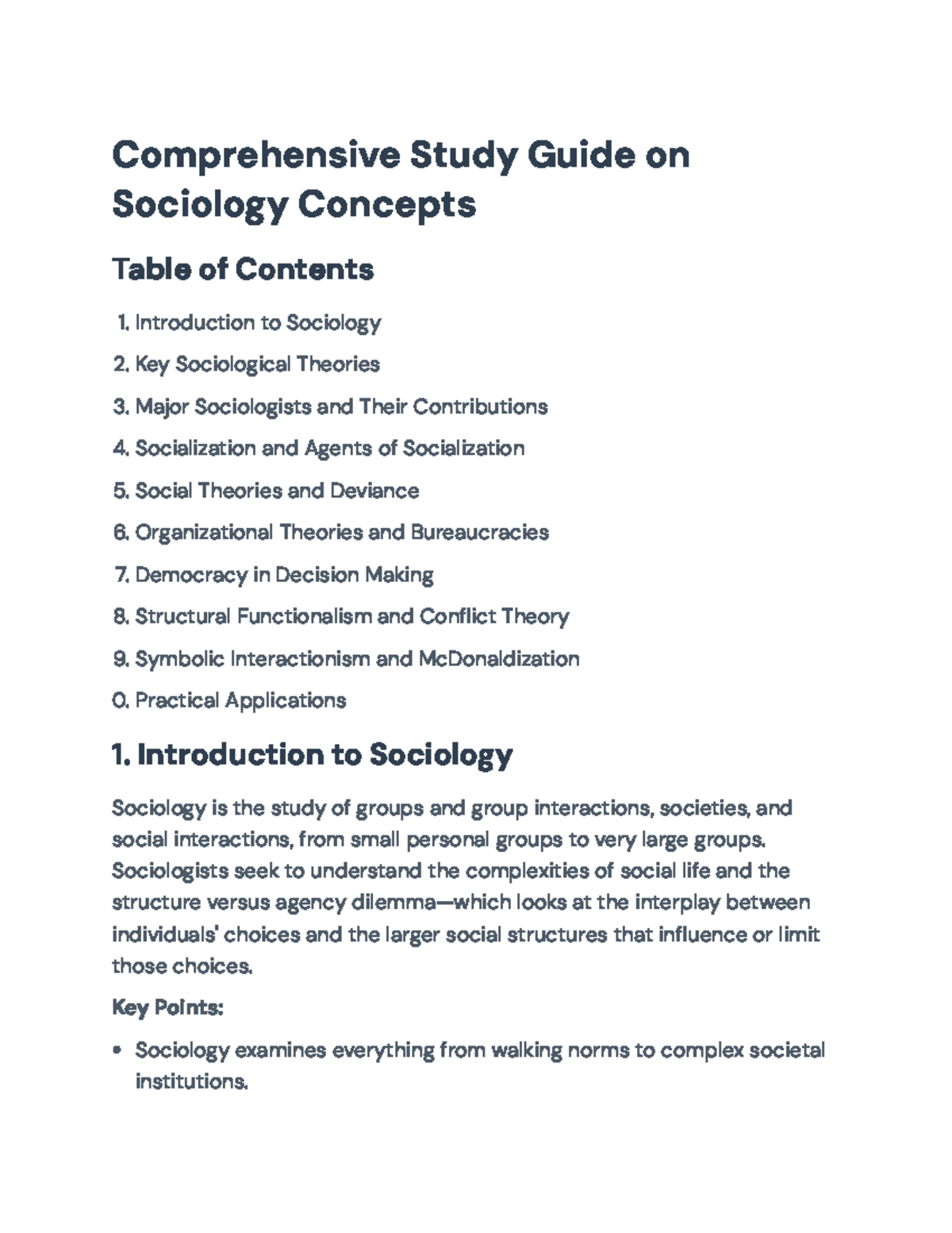 Sociology Study Guide: Key Concepts, Theories, and Major Sociologists ...