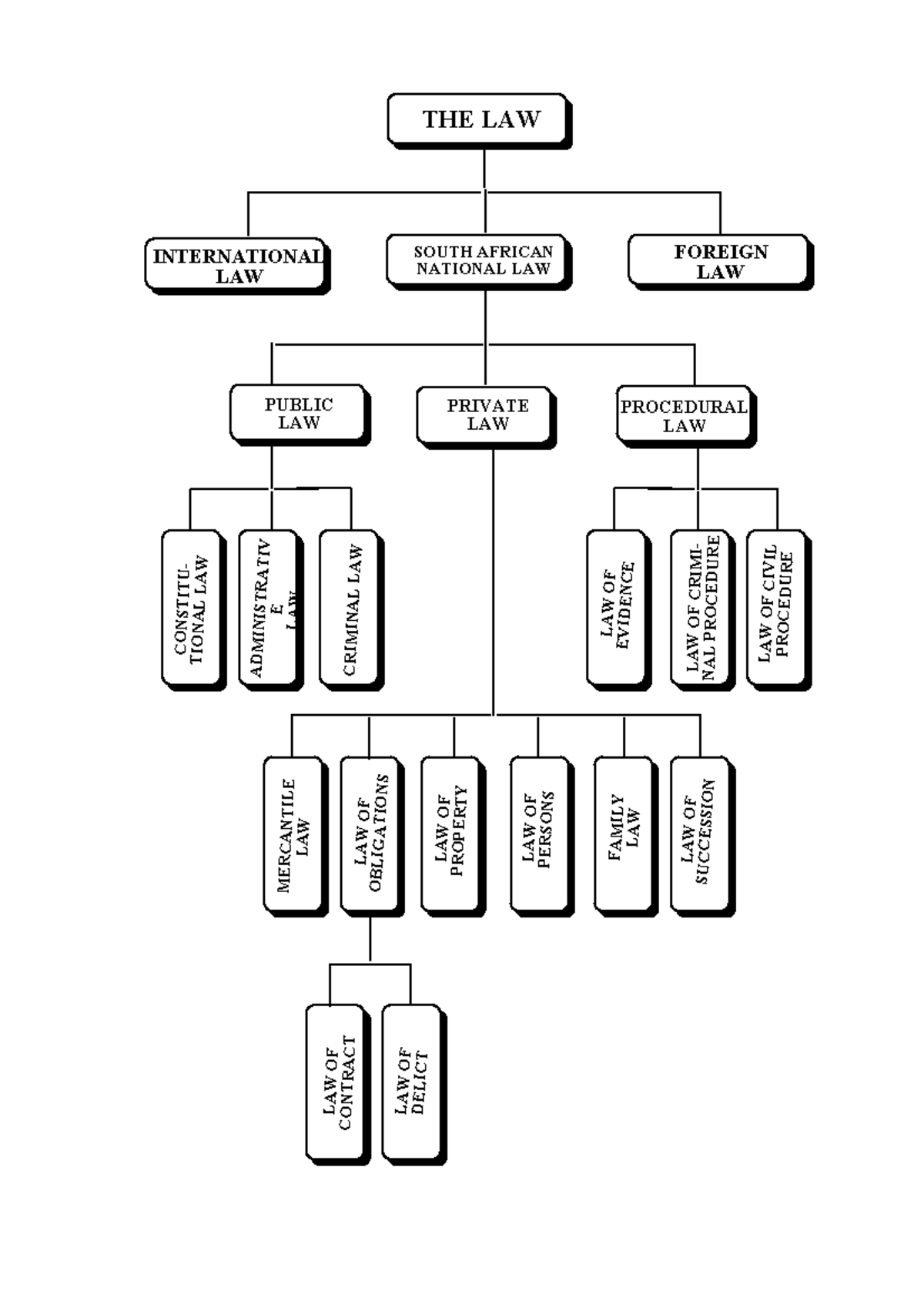 Branches of law - THE LAW INTERNATIONAL LAW SOUTH AFRICAN NATIONAL LAW FOREIGN LAW PUBLIC LAW ...