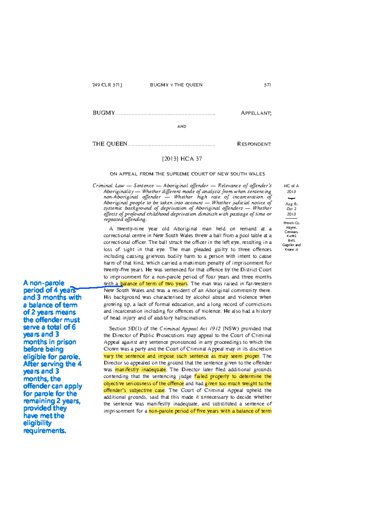 249 CLR 571 BUGMY V THE QUEEN: High Court Sentencing Appeal Analysis ...