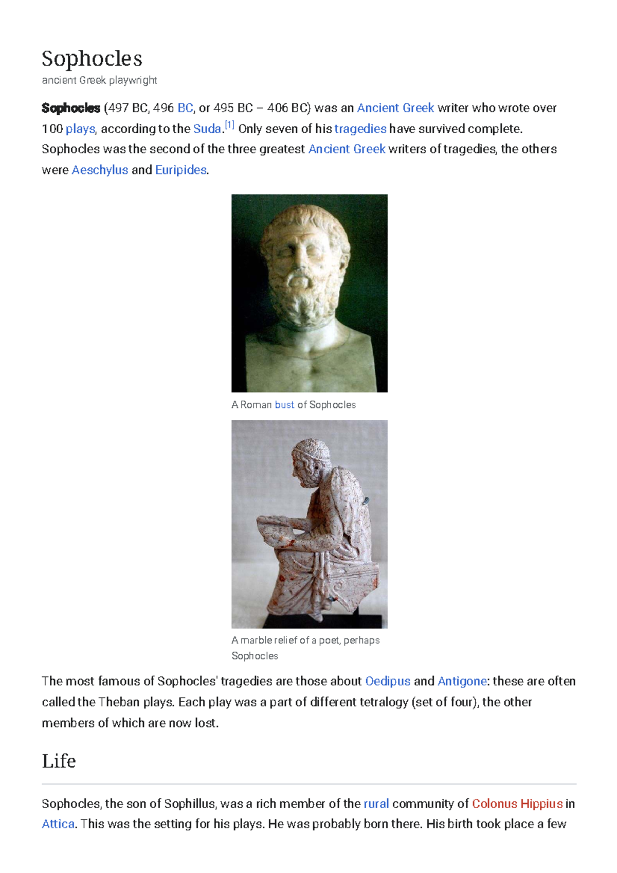 Sophocles - Simple English Wikipedia, the free encyclopedia - Sophocles ...