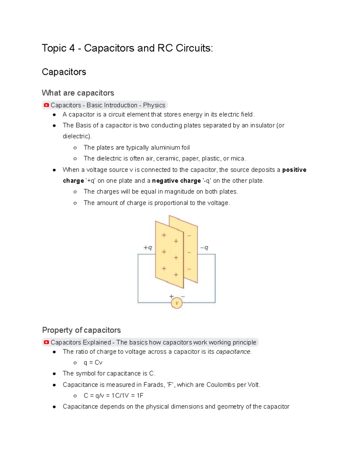 ELEC1111 Lecture Notes: Capacitors and RC Circuits Explained - Studocu