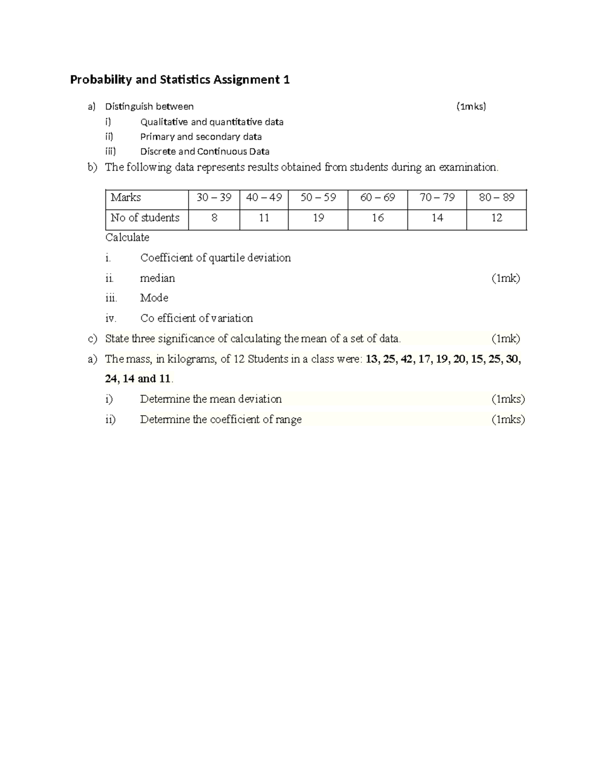 ASS 1: Probability & Statistics - Data Analysis & Calculations - Studocu