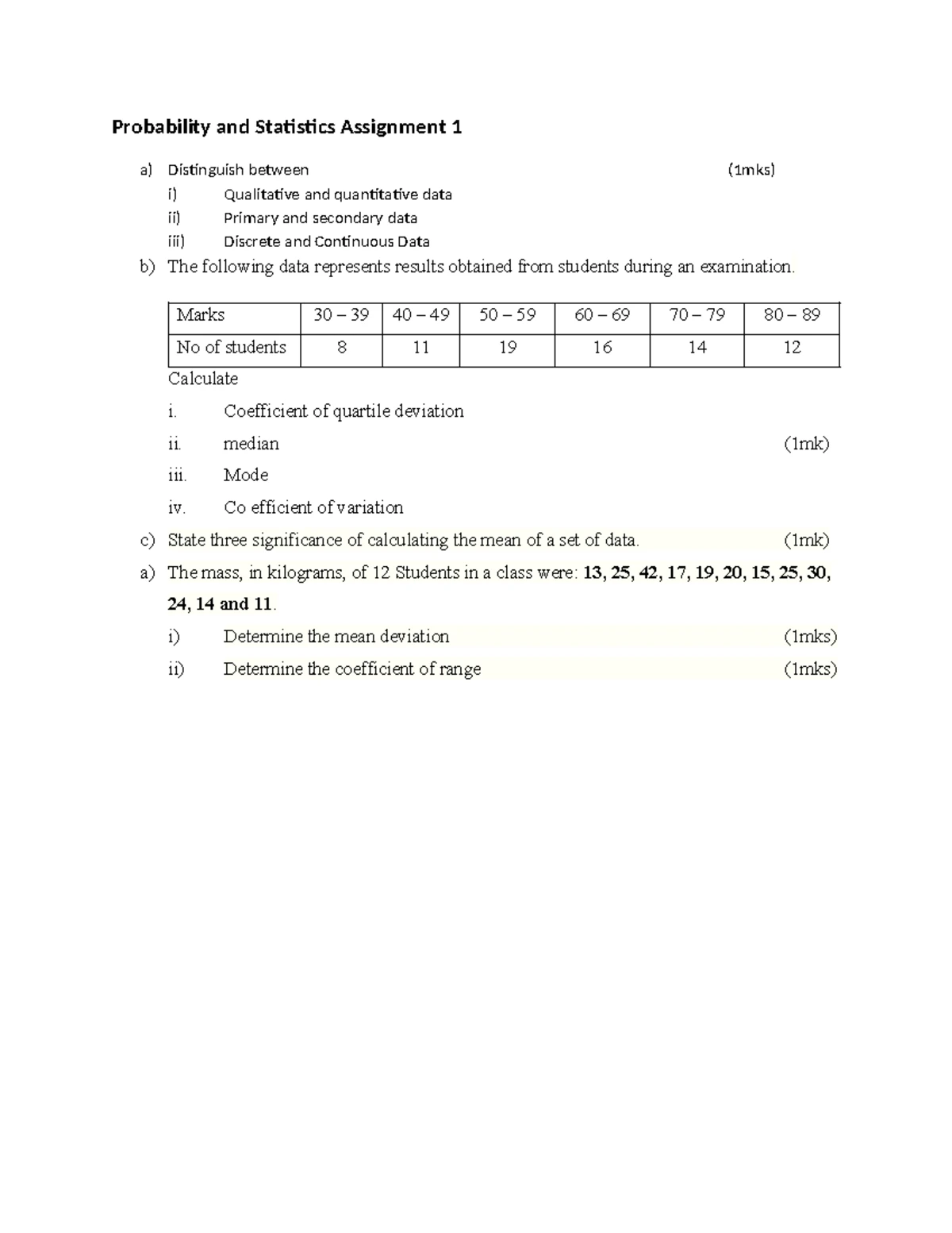 ASS 1: Probability and Statistics - Data Analysis and Calculations ...