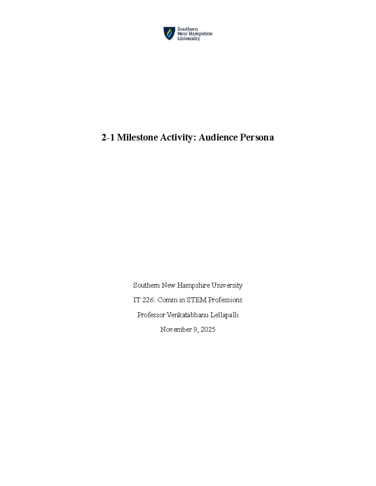 Milestone Activity: Audience Persona for DataNanny - IT 226 - Studocu