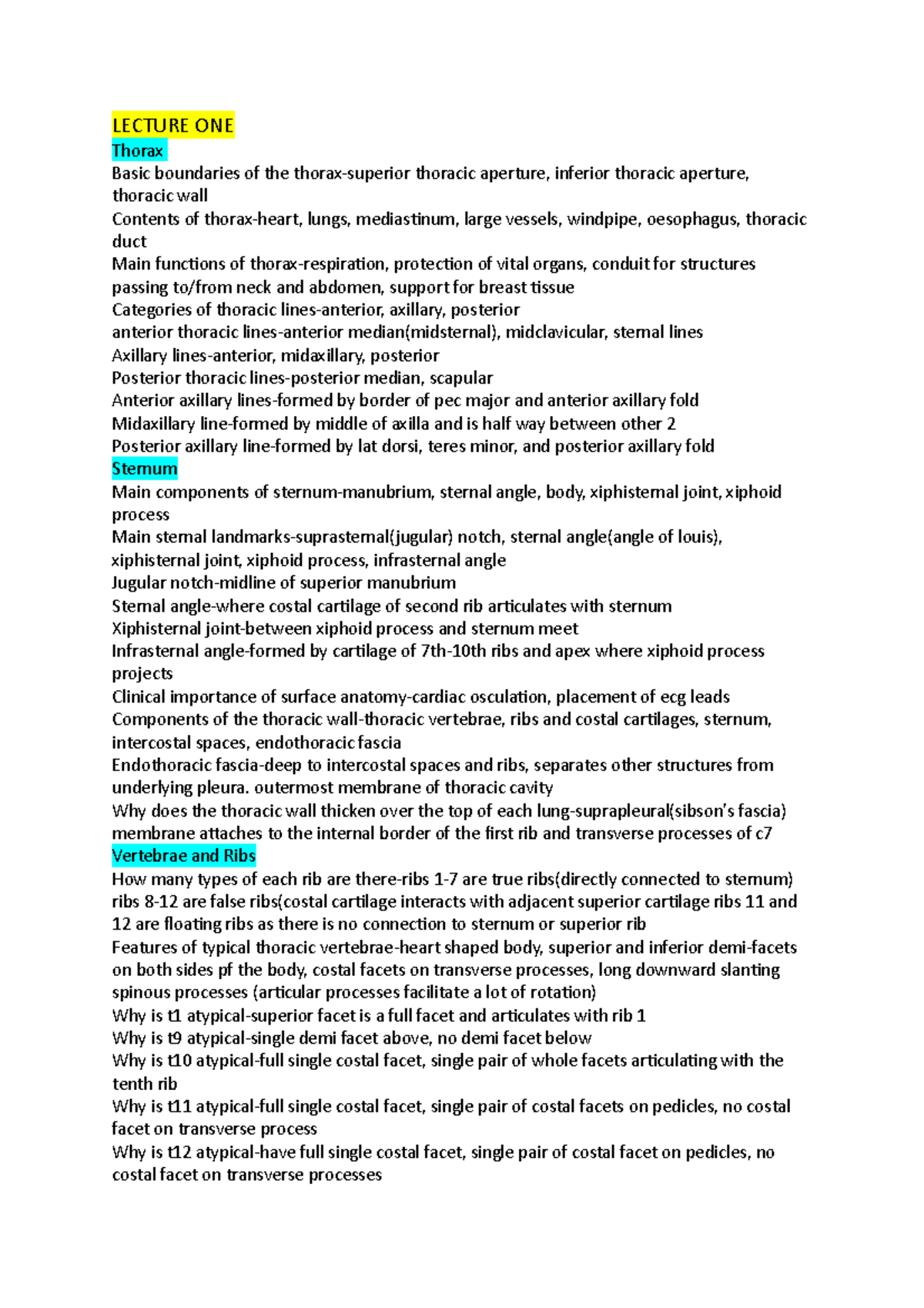 TAP 101: Thoracic Anatomy and Physiology Notes - Lecture Insights - Studocu