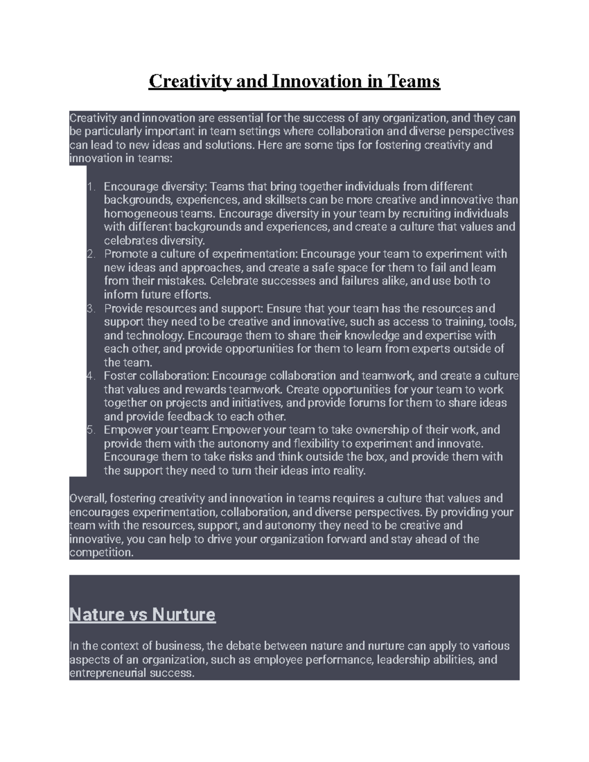 Creativity and Innovation in Teams - Creativity and Innovation in Teams Creativity and ...