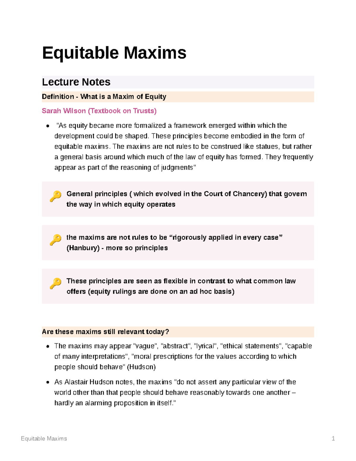 Equitable Maxims Equitable Maxims Lecture Notes Definition What Is A Maxim Of Equity Sarah