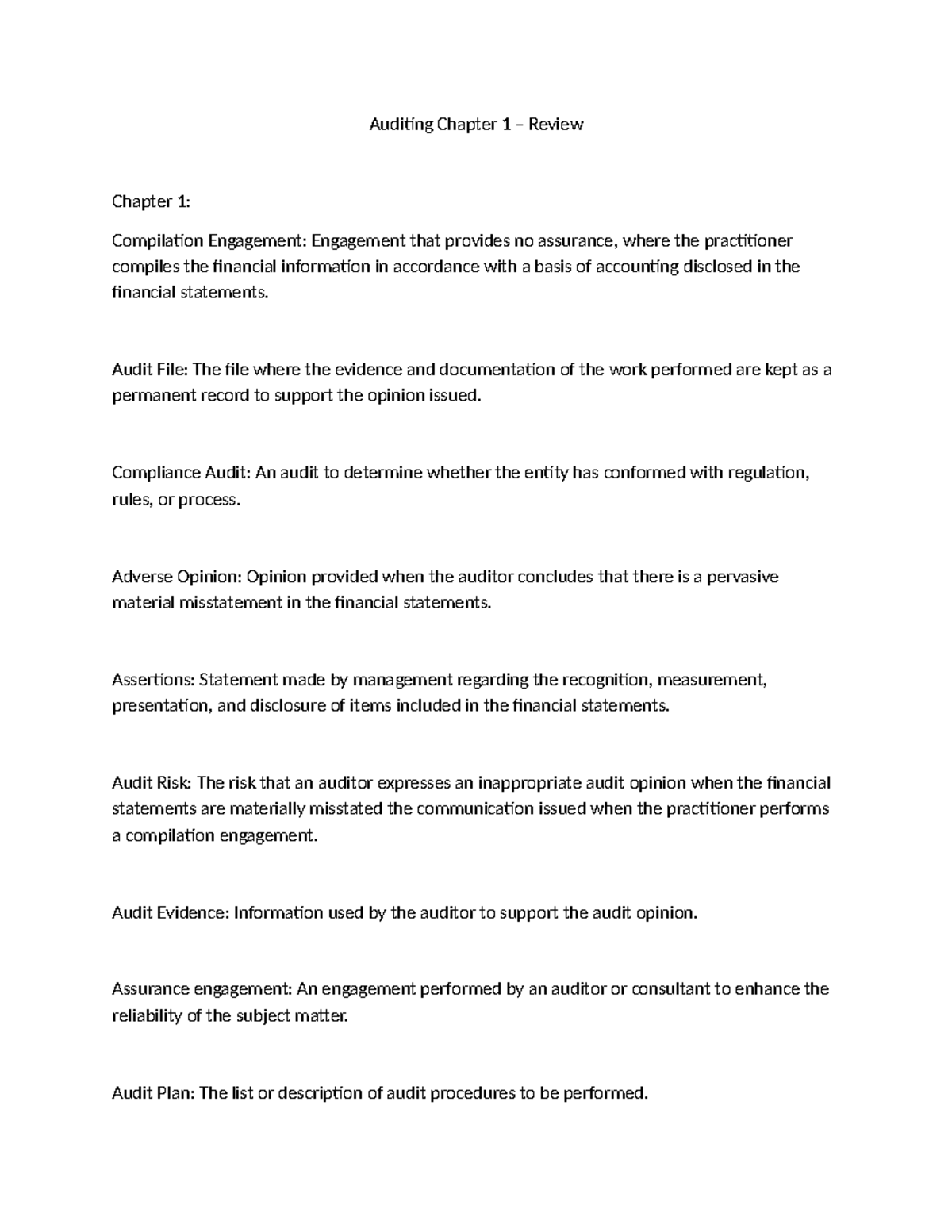 Auditing Chapter 1 - Review - Auditing Chapter 1 – Review Chapter 1: Compilation Engagement ...