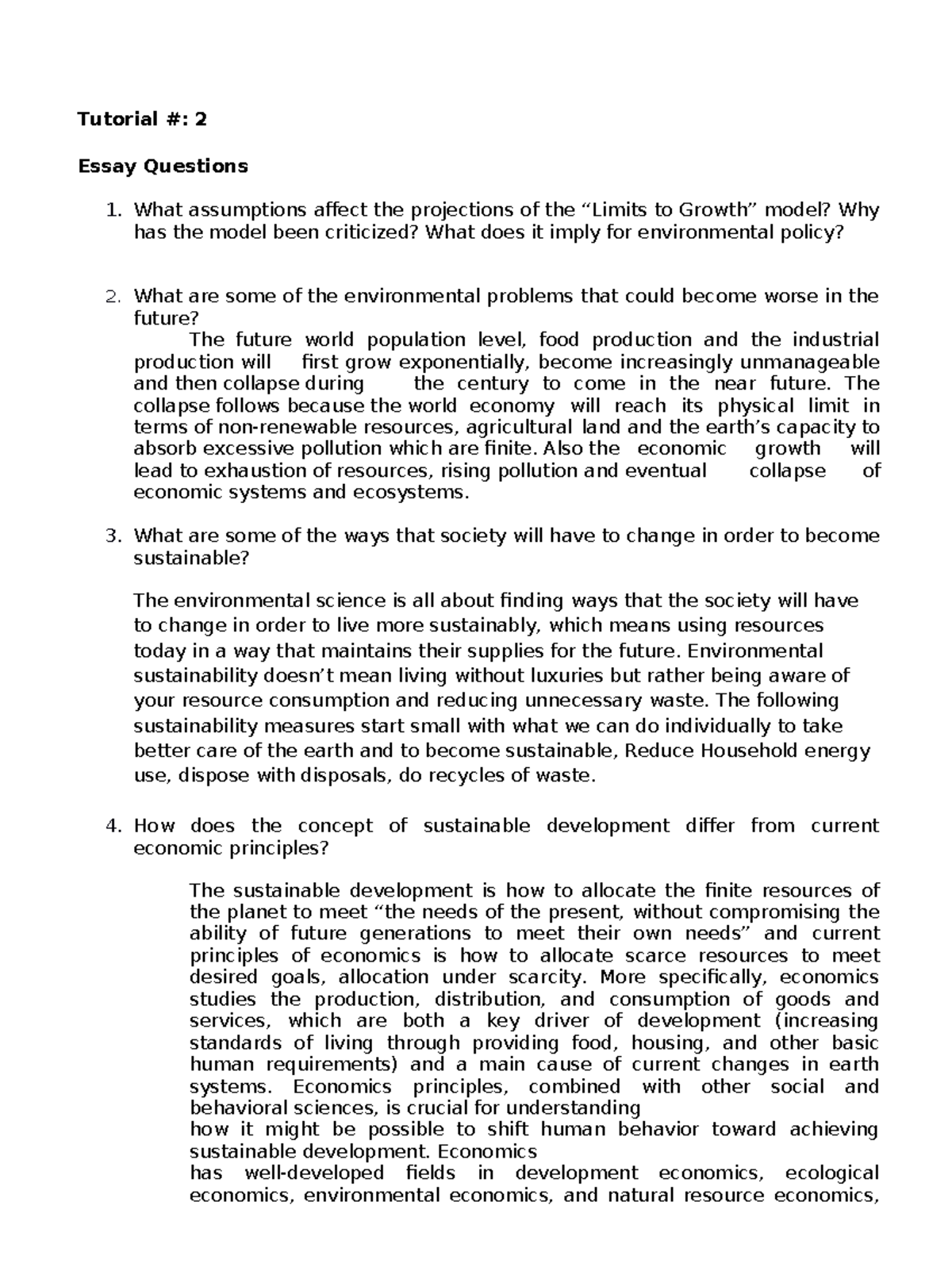 BA368 Tutorial 2: Essay Questions on Environmental Sustainability - Studocu